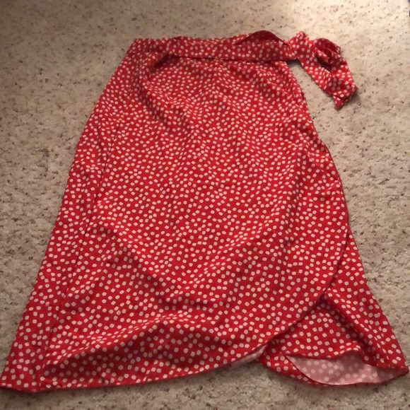 SHEIN | Skirts | Red Floral Wrap Skirt And Top Set | Poshmark